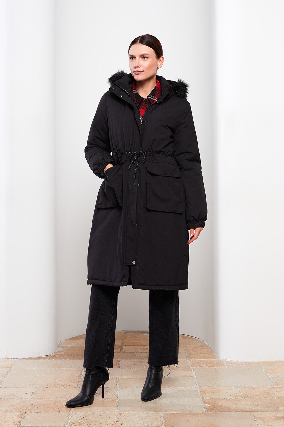 LC WAIKIKI, Geaca parka cu gluga si garnitura de blana sintetica, Negru ...