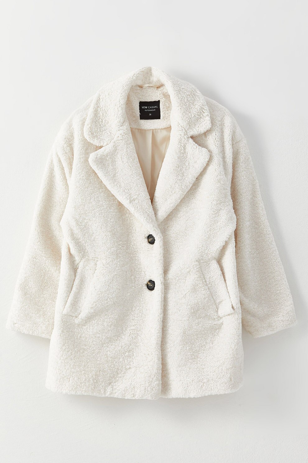 LC WAIKIKI, Haina de blana sintetica cu revere decupate, Alb, 40 - eMAG.ro