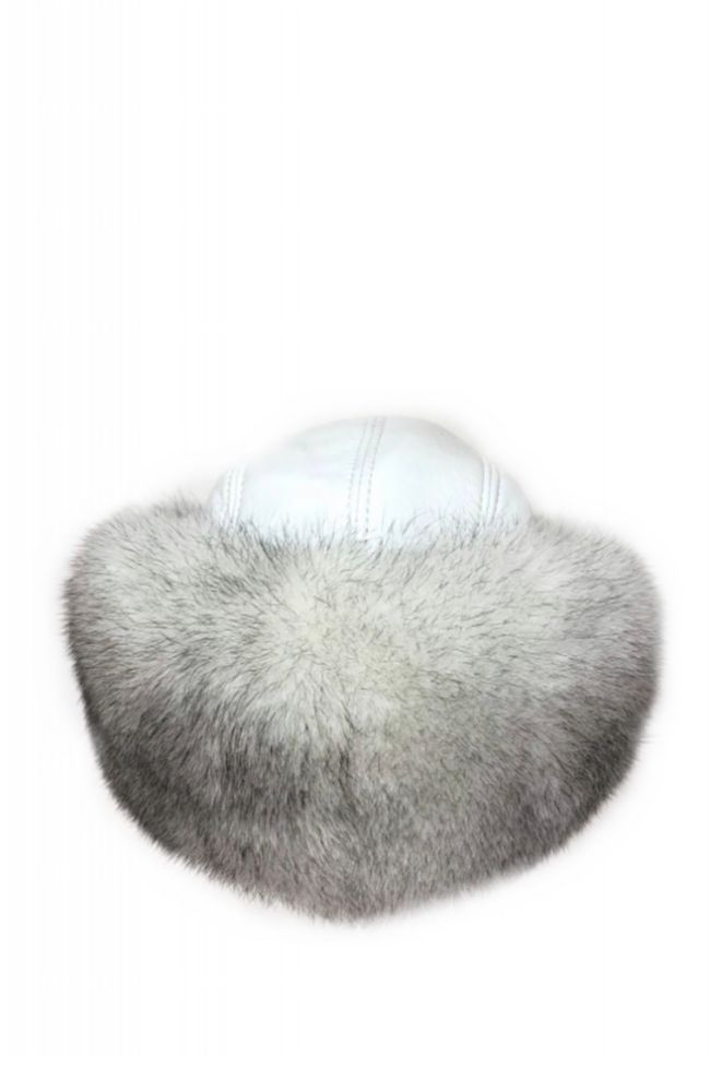 Caciula din piele si blana naturala de vulpe polara pentru femei ...