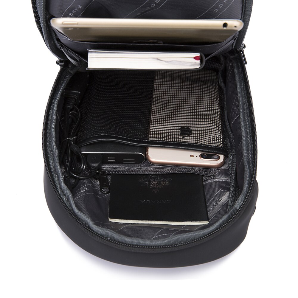 Rucsac mic crossbody asimetric, cu port USB, impermeabil, BANGE ...