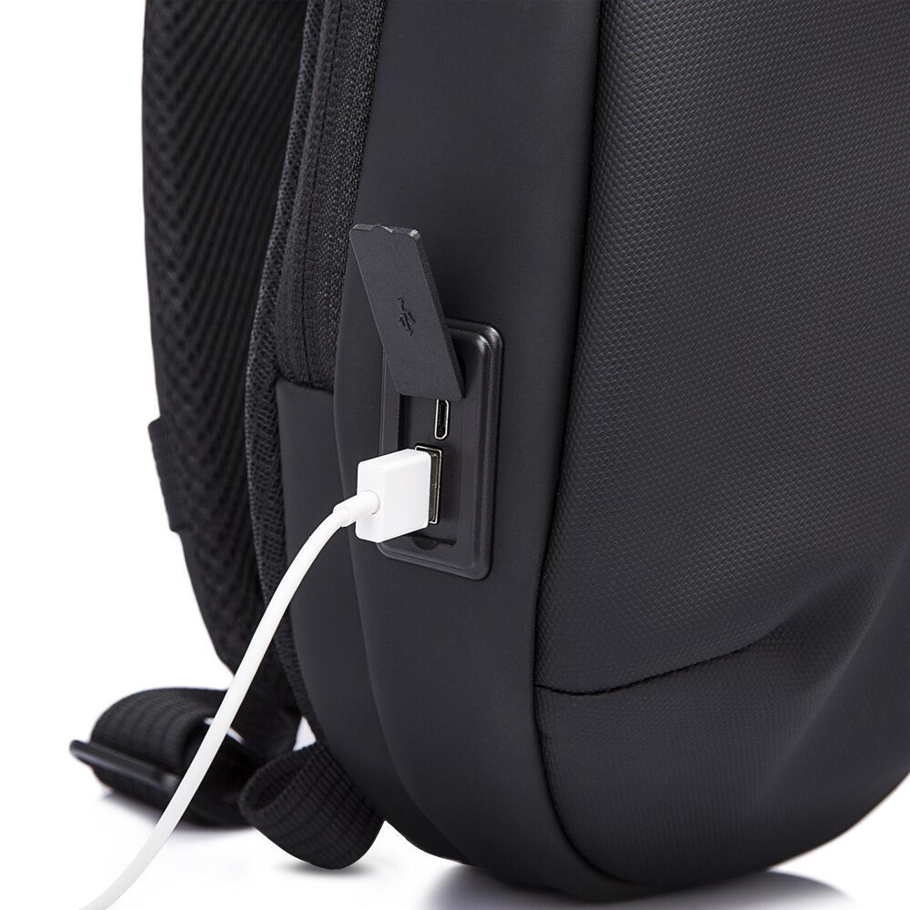 Rucsac mic crossbody asimetric, cu port USB, impermeabil, BANGE ...
