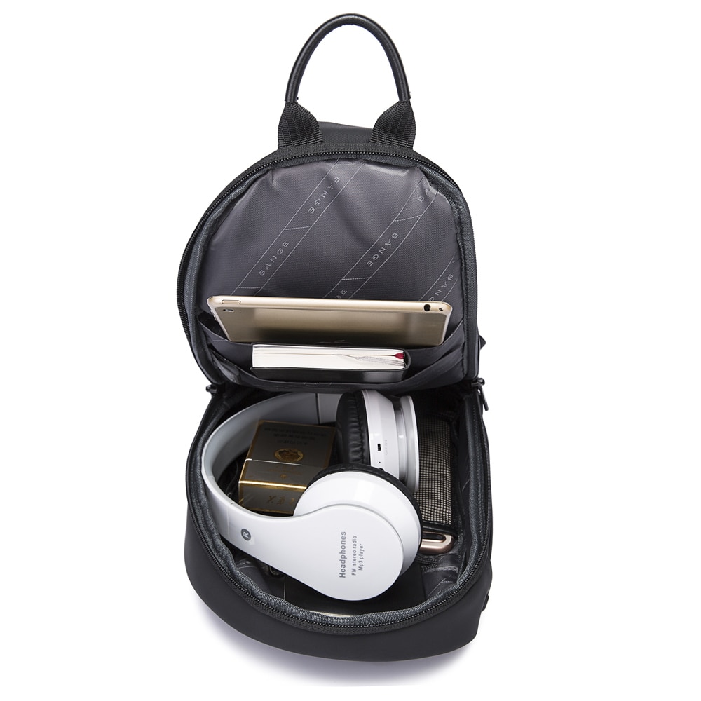Rucsac mic crossbody asimetric, cu port USB, impermeabil, BANGE ...