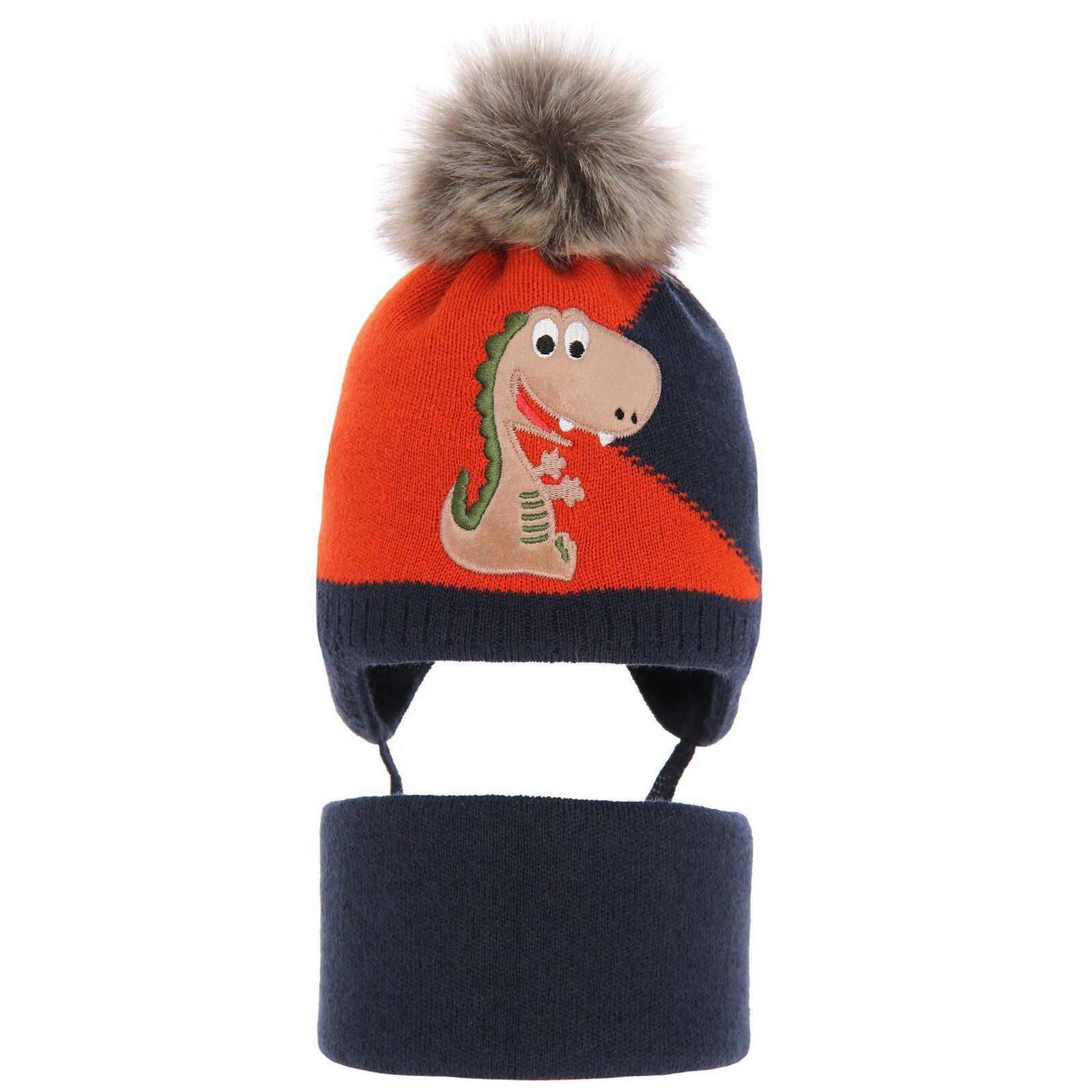 Set pentru baiat, caciula si fular de iarna rosu Rabel, marime 40-42 cm ...