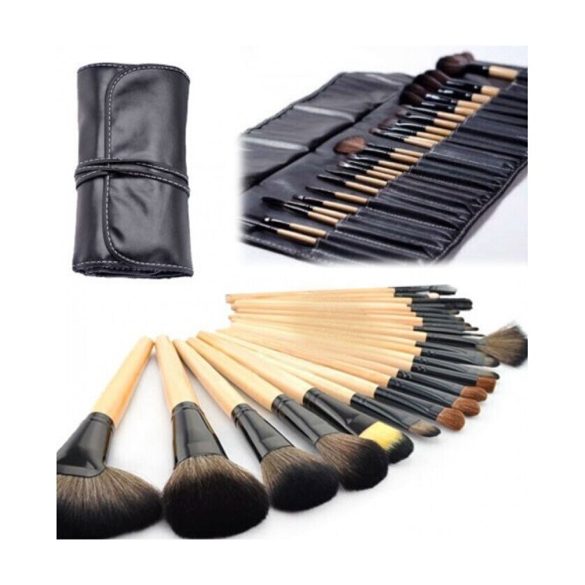 Set cu 24 pensule EDAR pentru make-up cu husa inclusa, bej/ negru - eMAG.ro