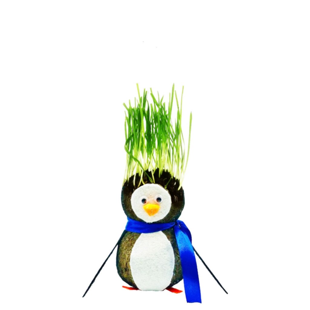 Papusa cu grau, cap de iarba, pinguin, fular albastru cca 15 cm - eMAG.ro