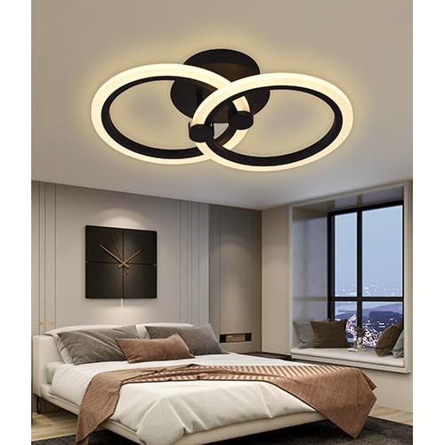 Lustra LED Model Cercuri Negru 8823/2BK, cu Telecomanda, 3 Tipuri de ...