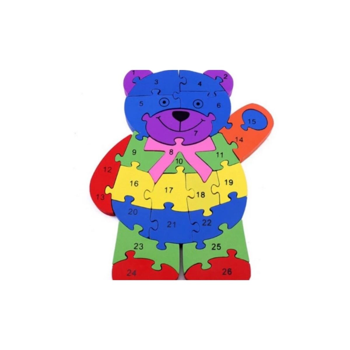 Puzzle 3D din lemn, ursulet, 26 piese, cu litere si cifre - eMAG.ro