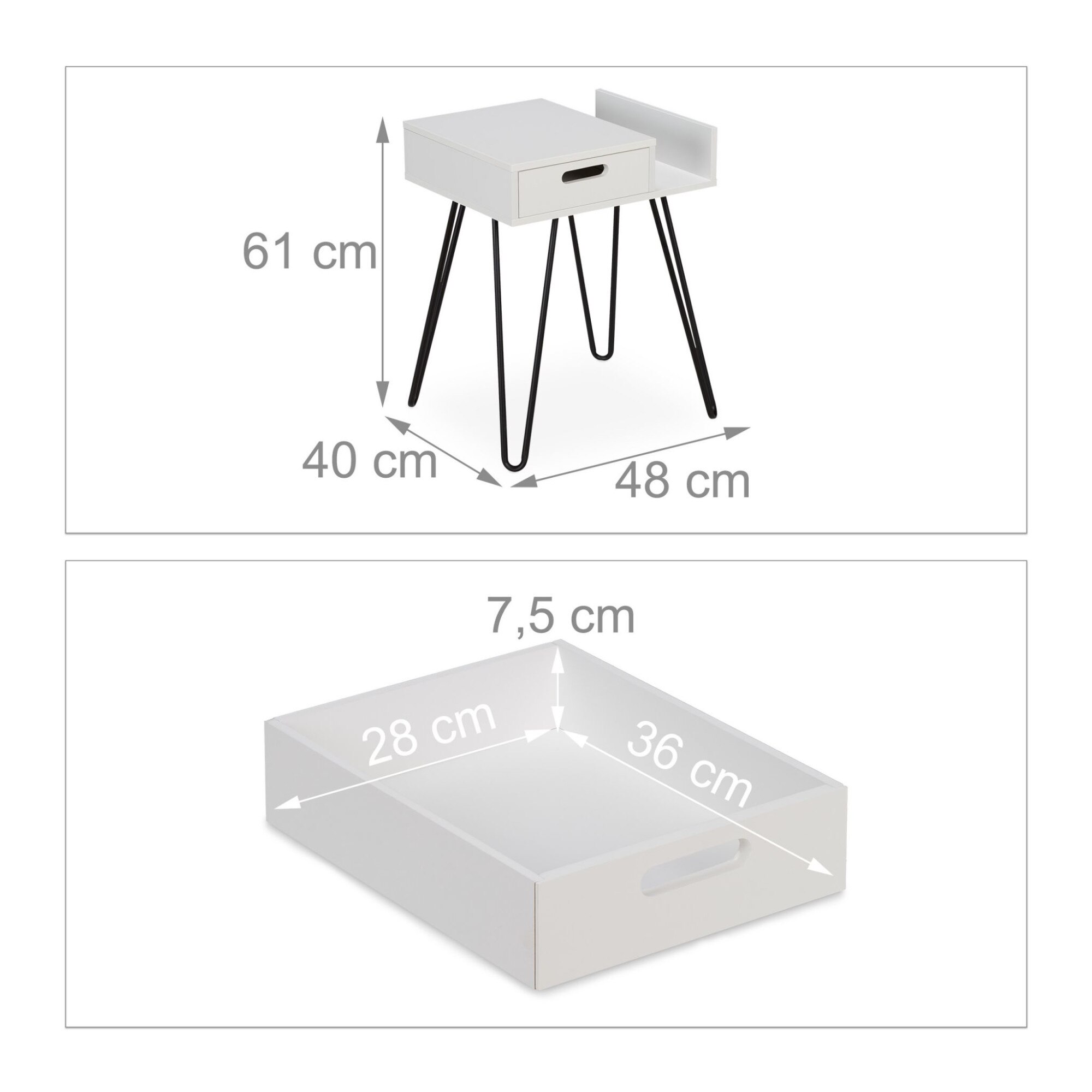 Noptiera moderna Relaxdays, cu sertar si raft, alb, din MDF, 61 x 48 x ...