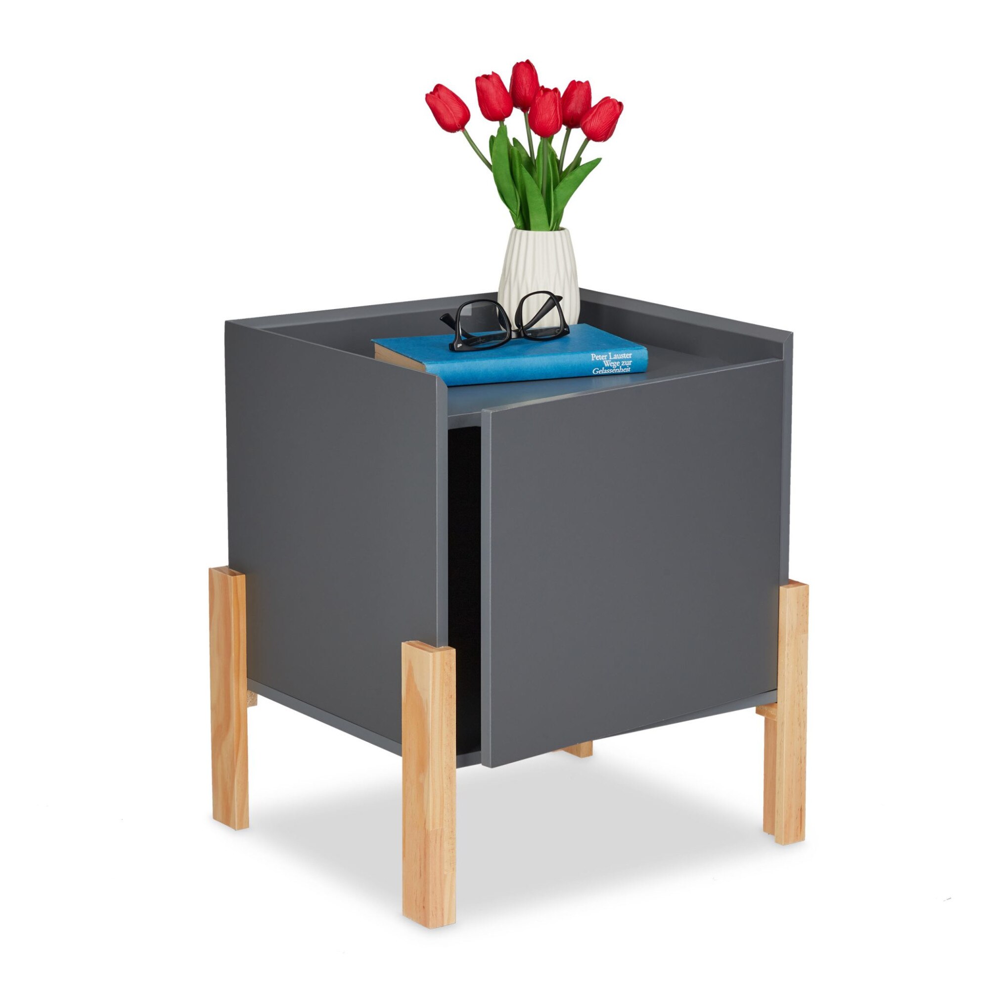 Noptiera Relaxdays gri, din MDF, 49 x 43 x 38 cm - eMAG.ro