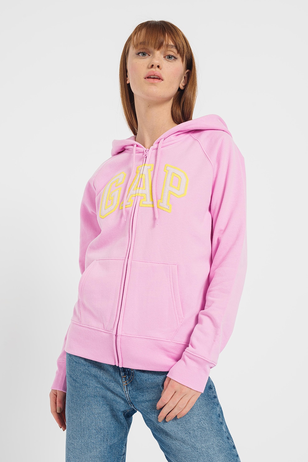 GAP, Худи с цип и пришито лого, Розов, S - eMAG.bg
