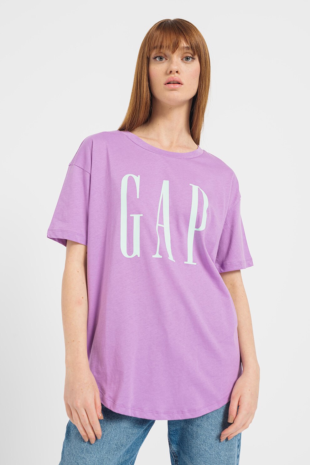 GAP, Уголемена тениска от органичен памук, Аметист, XL - eMAG.bg