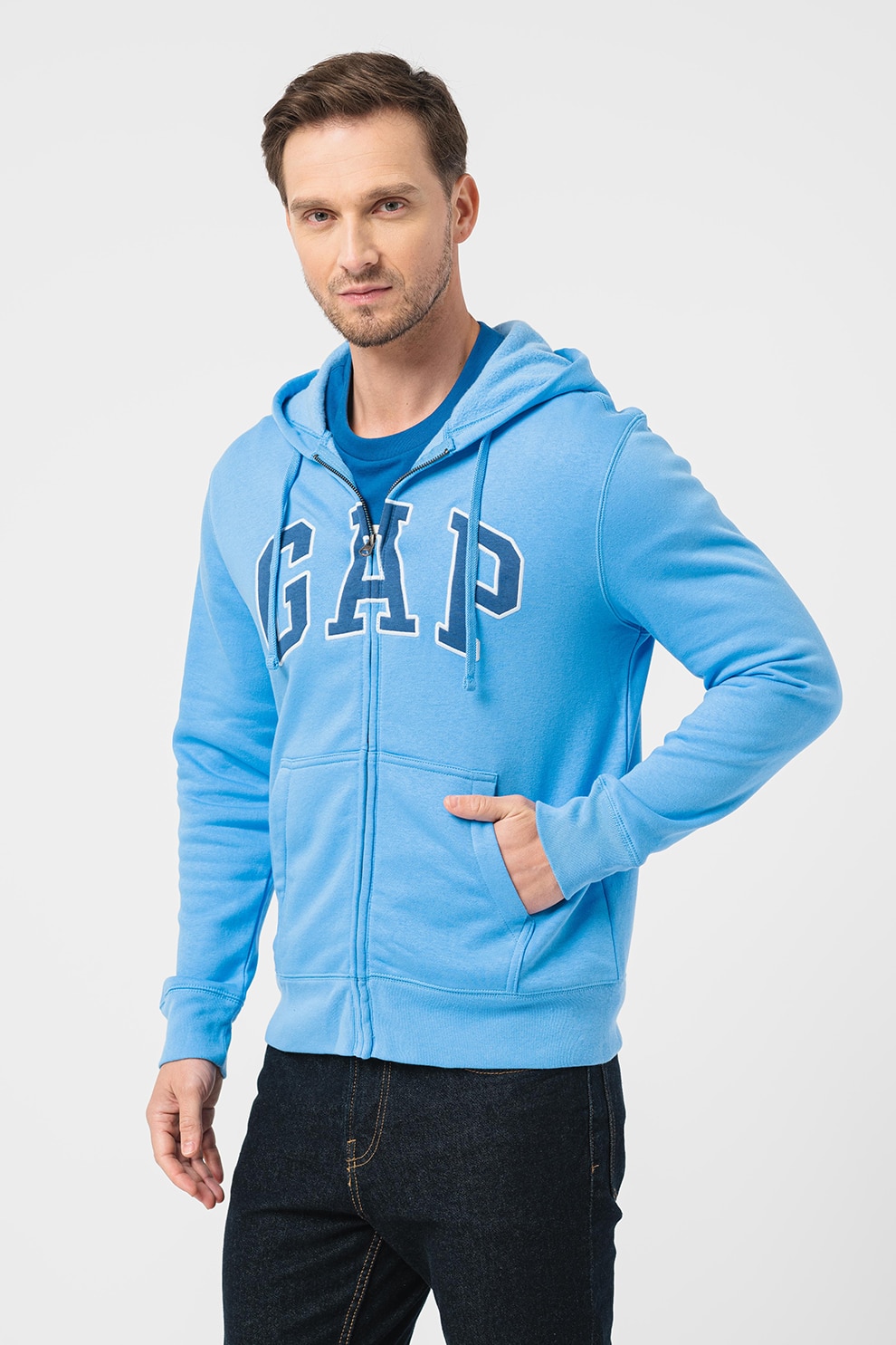 GAP, Худи с цип и лого, Светлосин, S - eMAG.bg