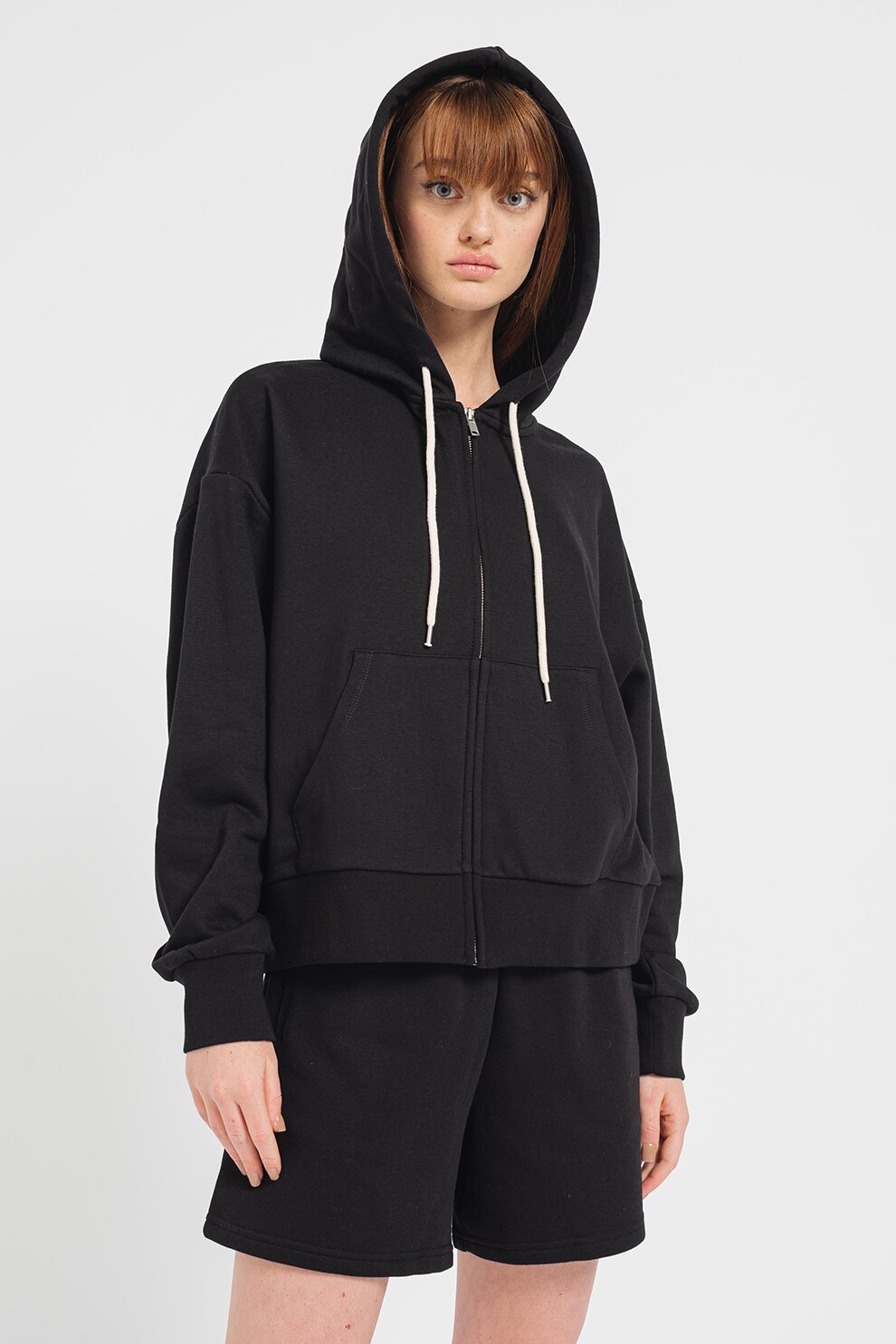 GAP, Худи с паднали ръкави и цип, Черен, M - eMAG.bg