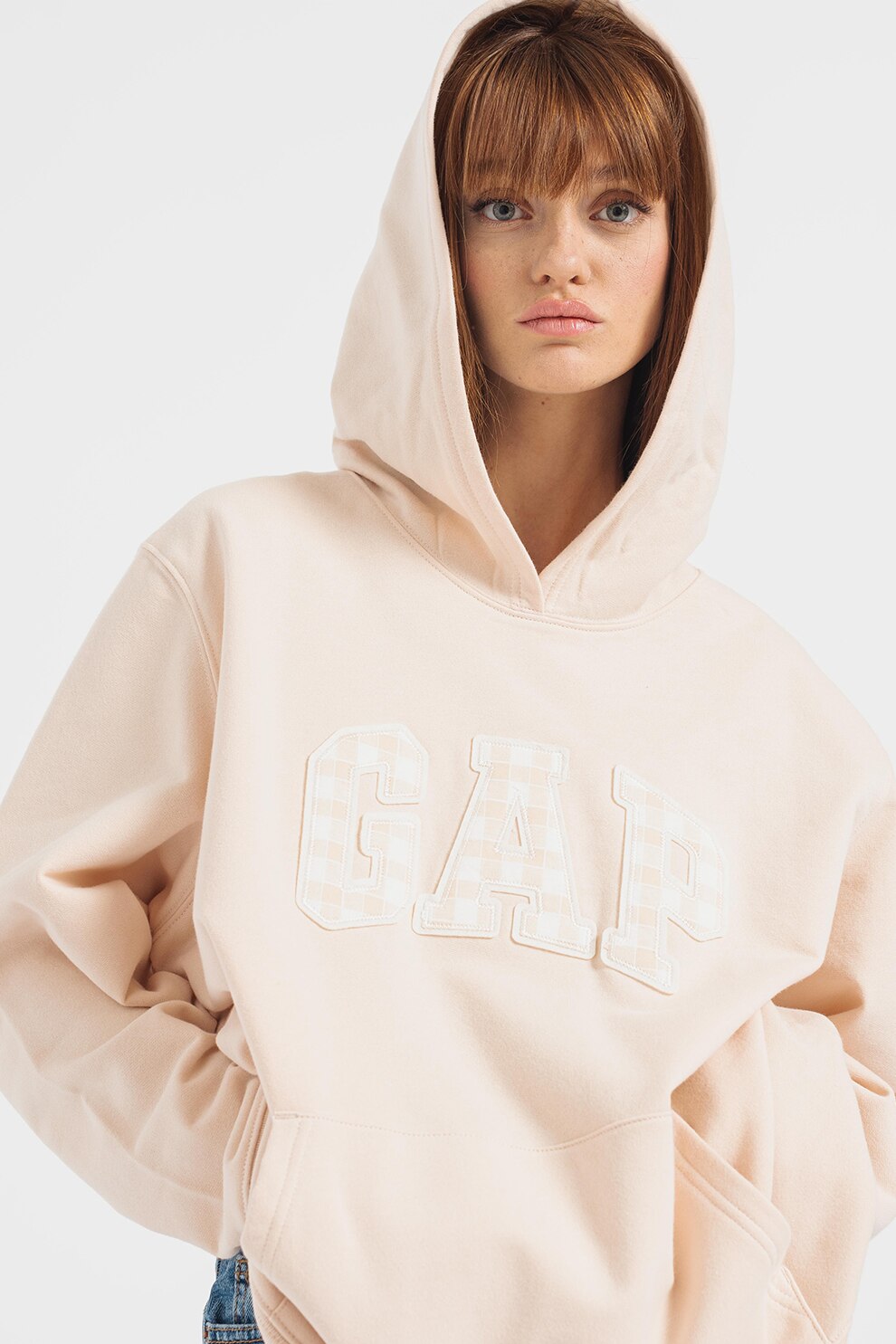 GAP, Худи с джоб кенгуру и лого, Бежов, L - eMAG.bg