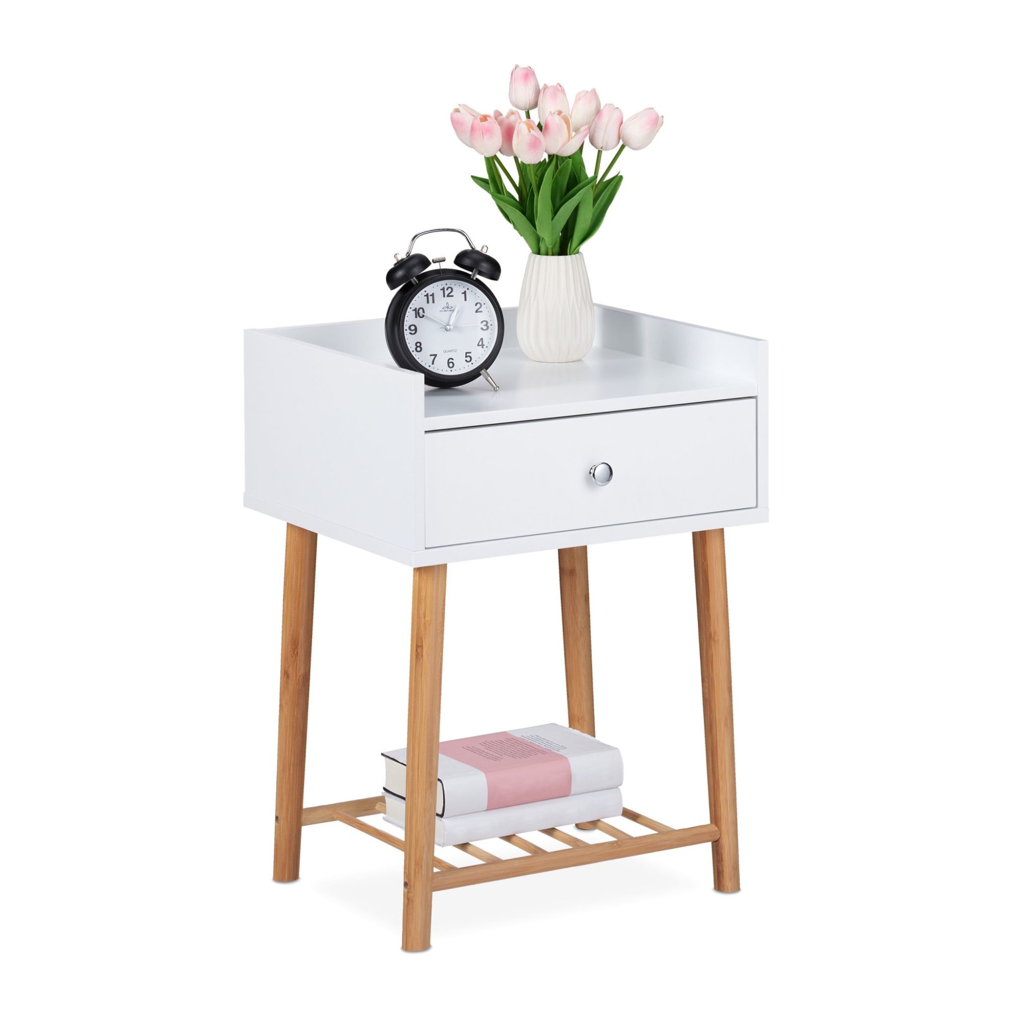 Noptiera Relaxdays, din MDF, alb, 55.5 x 40 x 35 cm - eMAG.ro