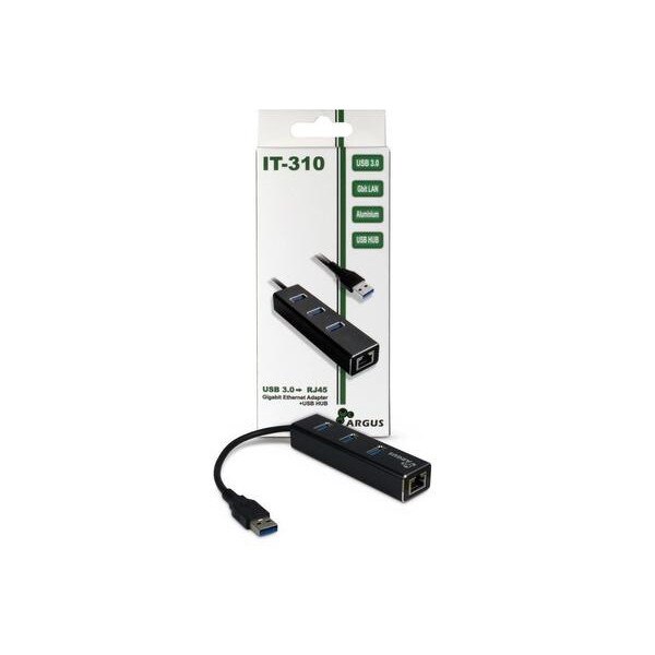 ХЪБ USB Inter-Tech Argus IT-310, USB 3.0 - RJ45 Gigabit, 3 x USB 3.0 ...