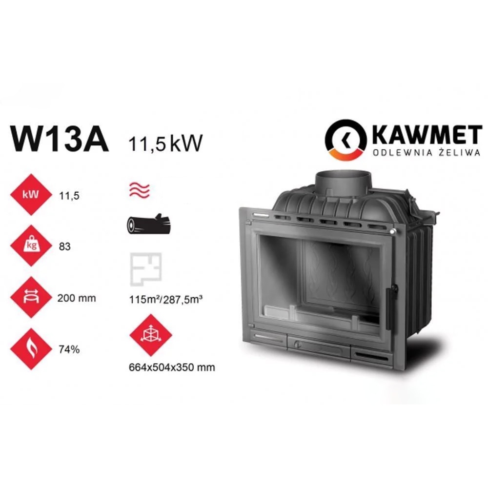 Fa kandalló Kawmet W13A, 11,5 kW, öntöttvas - eMAG.hu