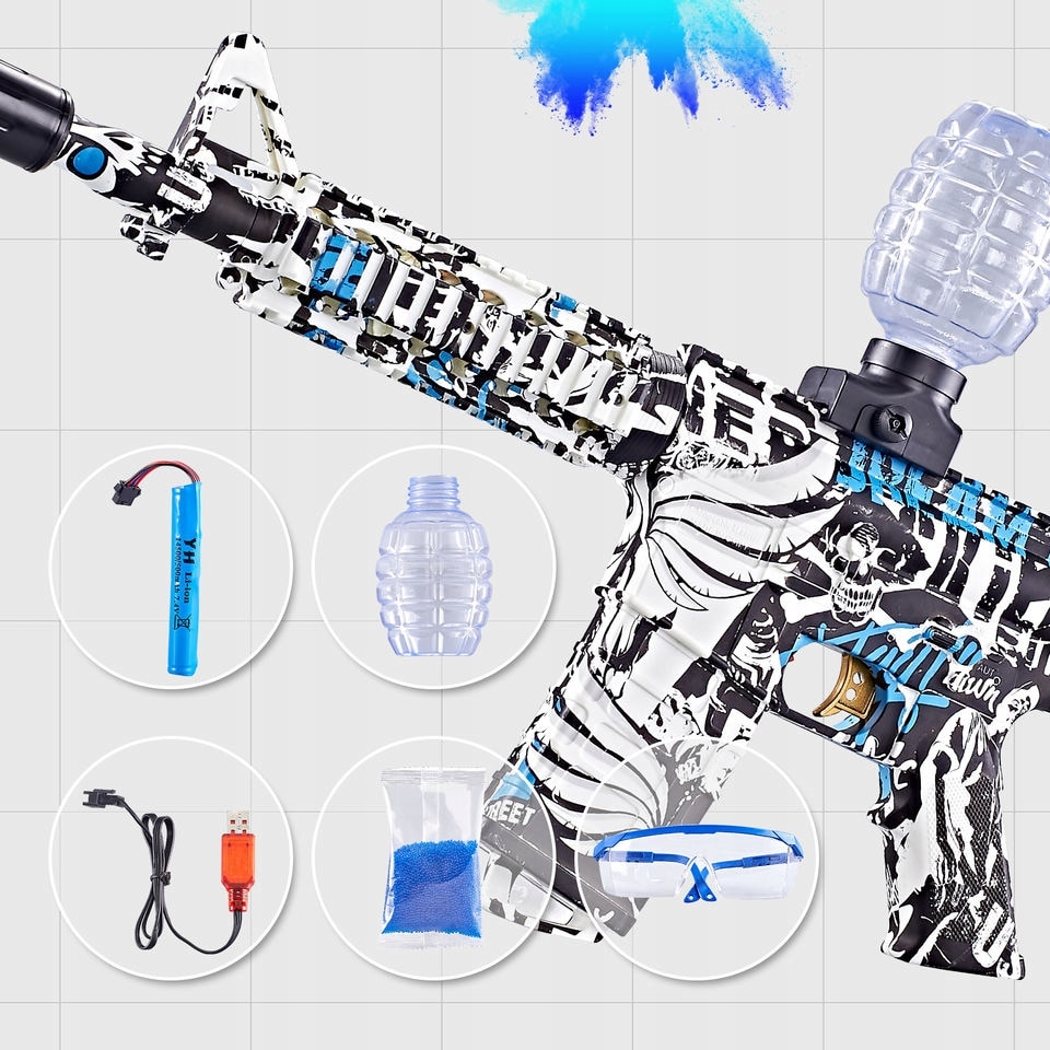 Pusca automata cu mingi gel, electrica, albastru/negru/alb - eMAG.ro
