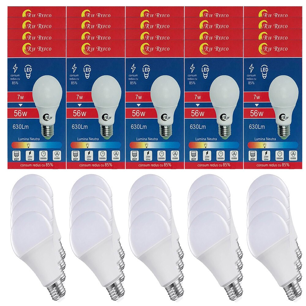 Set 20 Becuri LED RIF REFCO ® 7W, 630 lumeni, A+, E27, 6500k - eMAG.ro