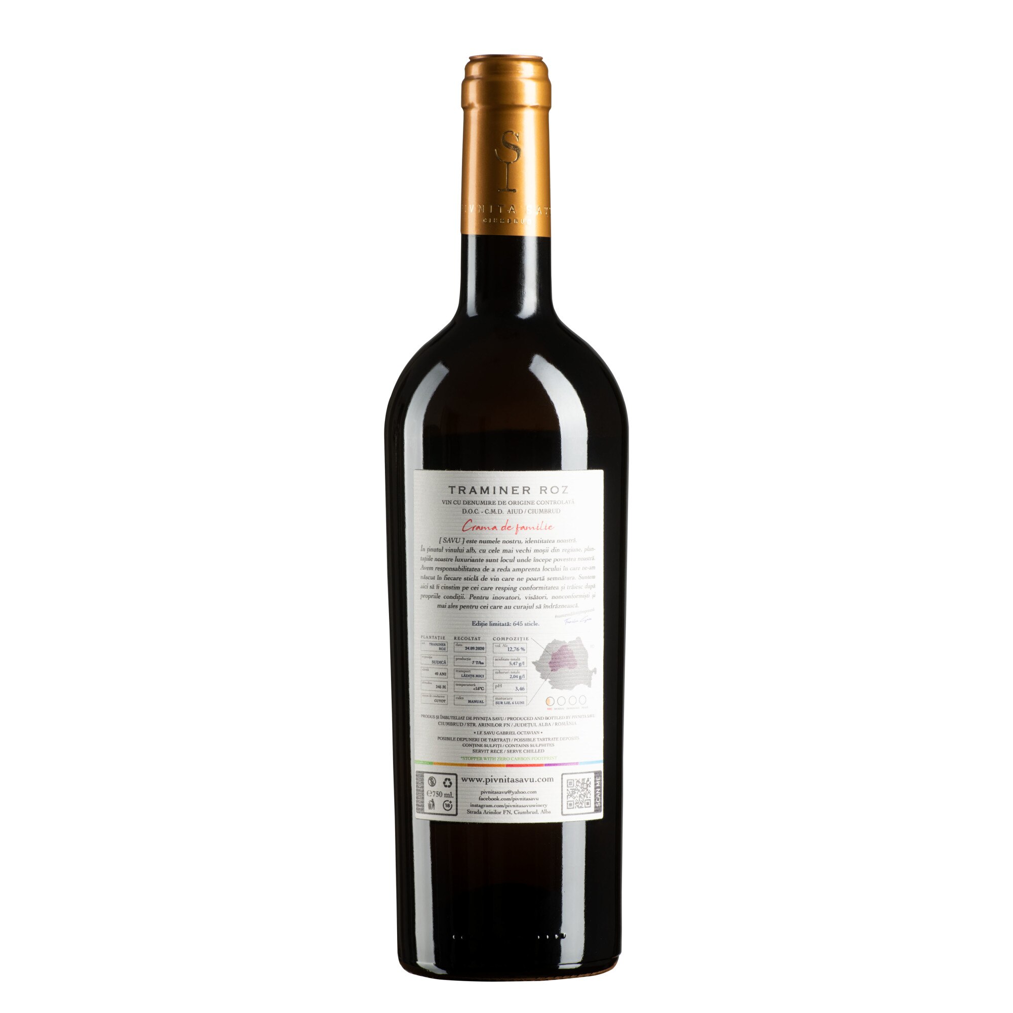 Vin alb, Pivnita Savu, Traminer Roz Familia Savu, 14%, DOC Aiud ...