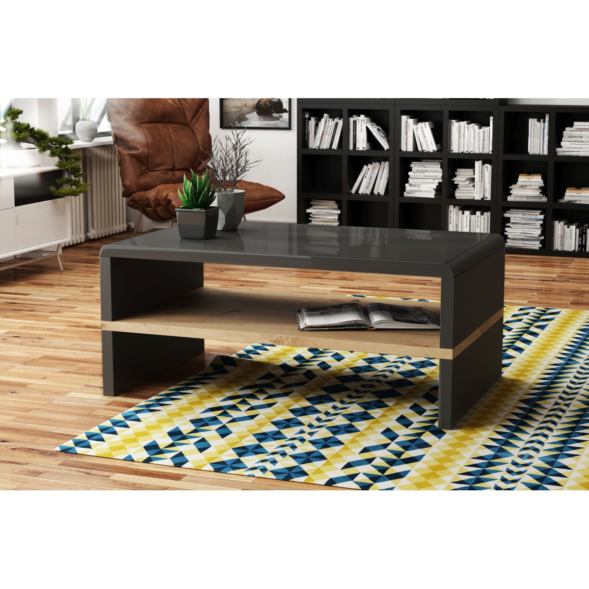 Masa de cafea, Mazzoni, ROCK, luciu negru si mat / beton, 100 x 60 cm ...