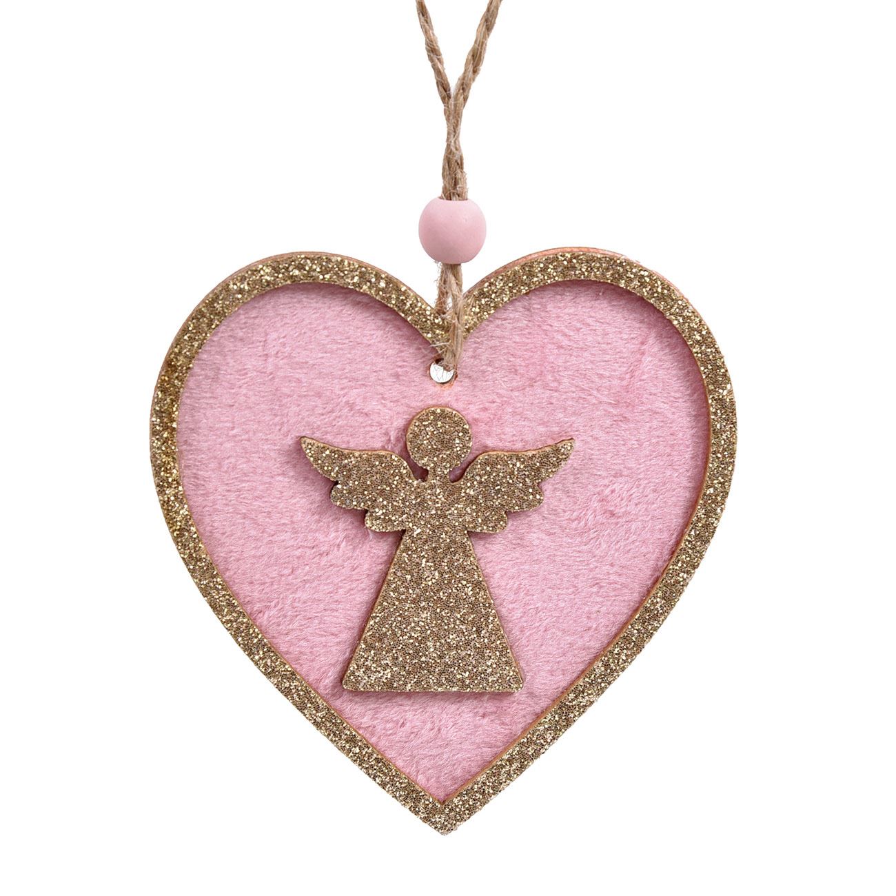 Ornament brad de Craciun din lemn in forma de inima, Xmas, roz, 8 cm ...