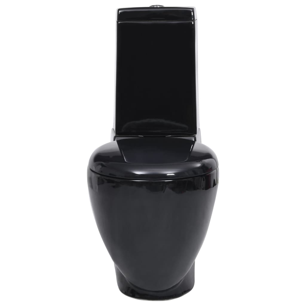 Vas WC toaleta baie, negru, ceramica, rotund, flux inferior,39x66x84 cm ...