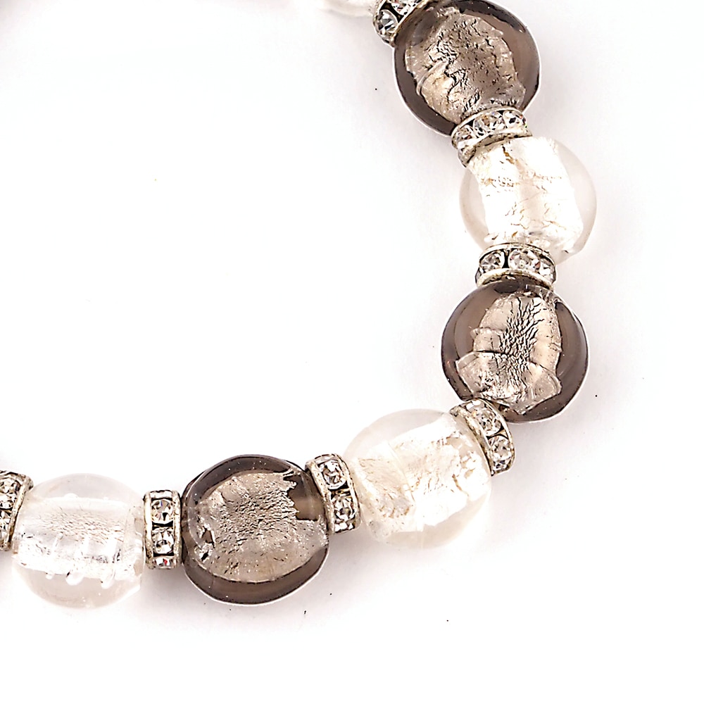 Bratara PERLA gri cu alb sidefat din sticla de Murano, diametru 6-7 cm ...