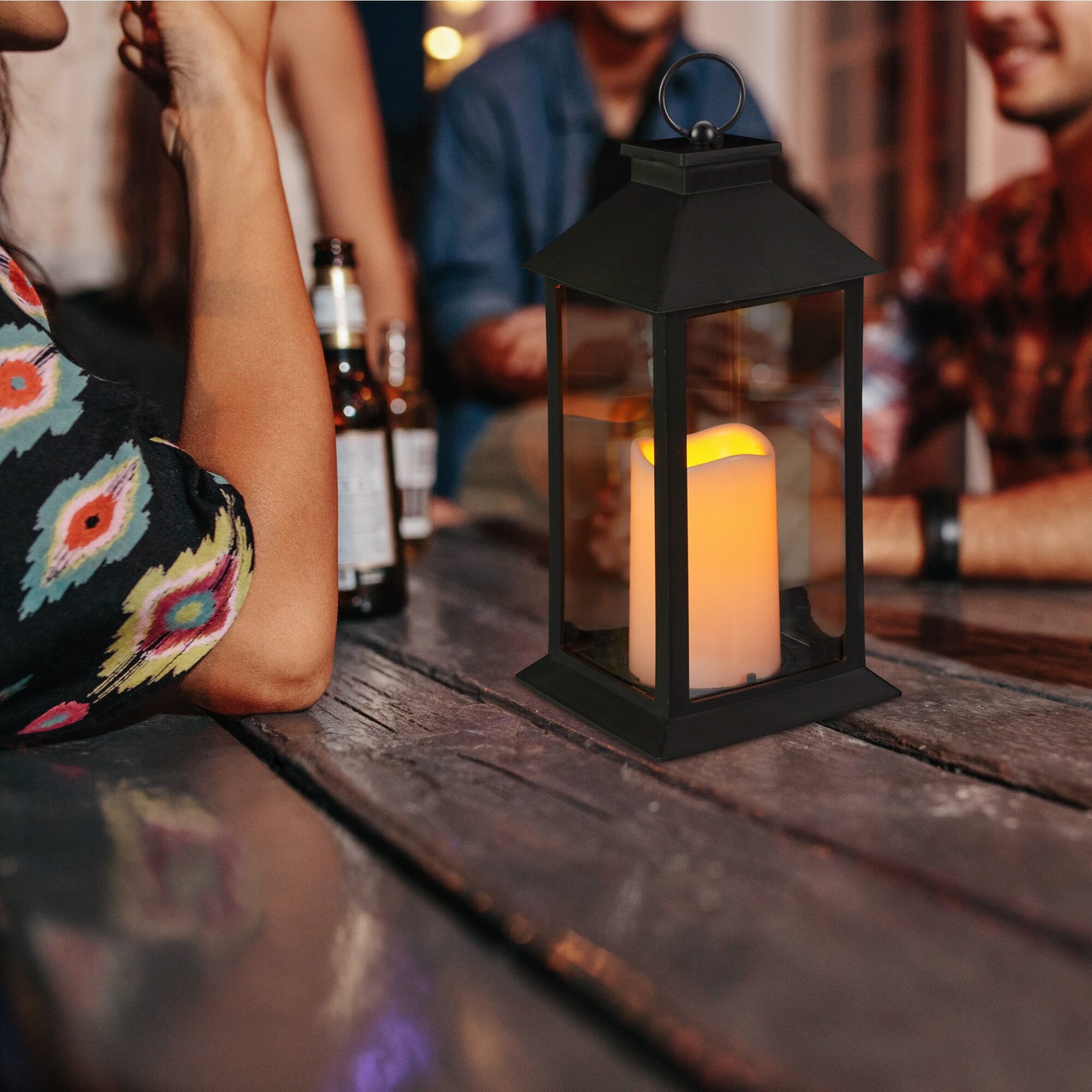 Felinar cu lumanare LED, dimensiuni 30 x 14 x 14 cm, negru, Relaxdays ...