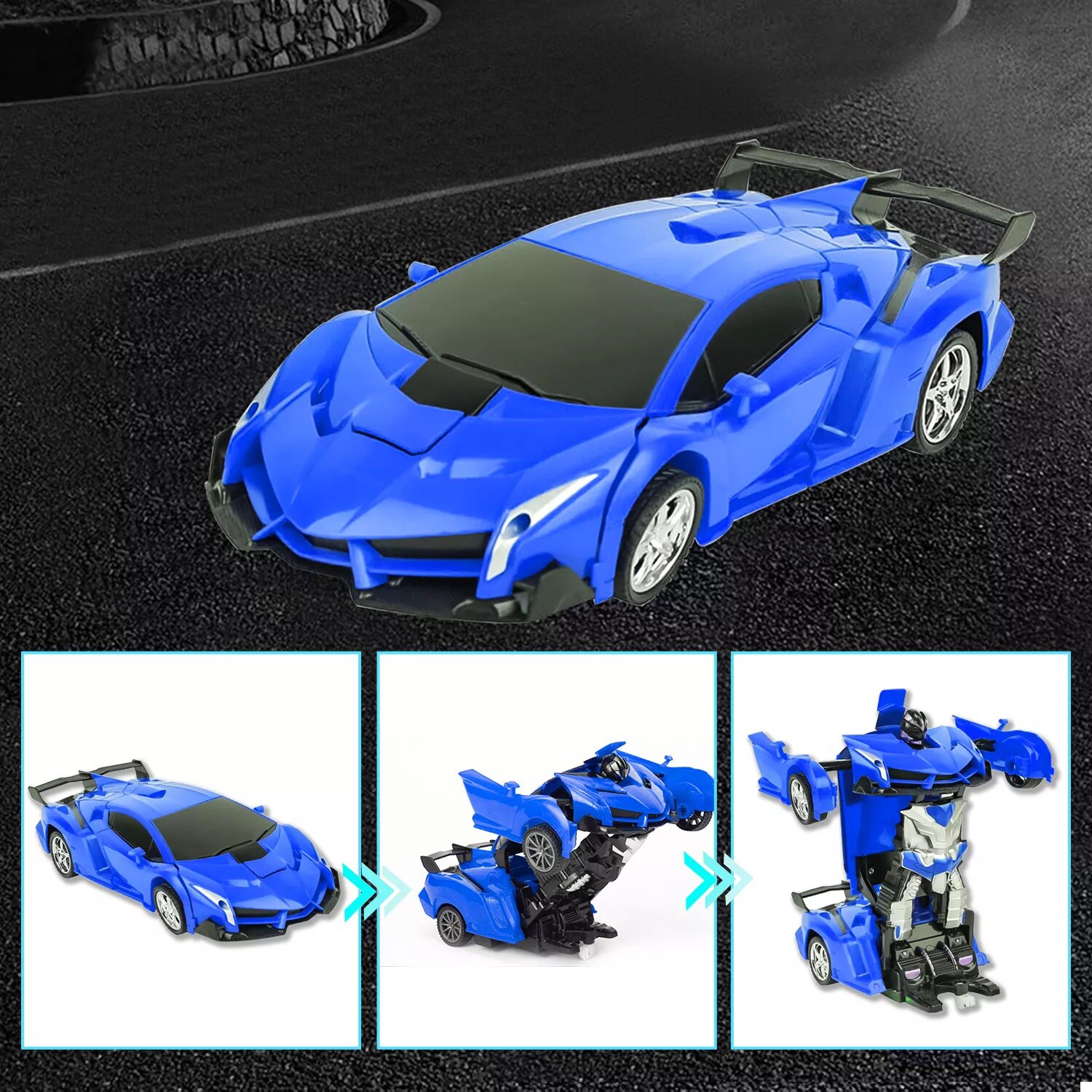 Masina Transformer Robot cu telecomanda, pentru copii, albastru - eMAG.ro