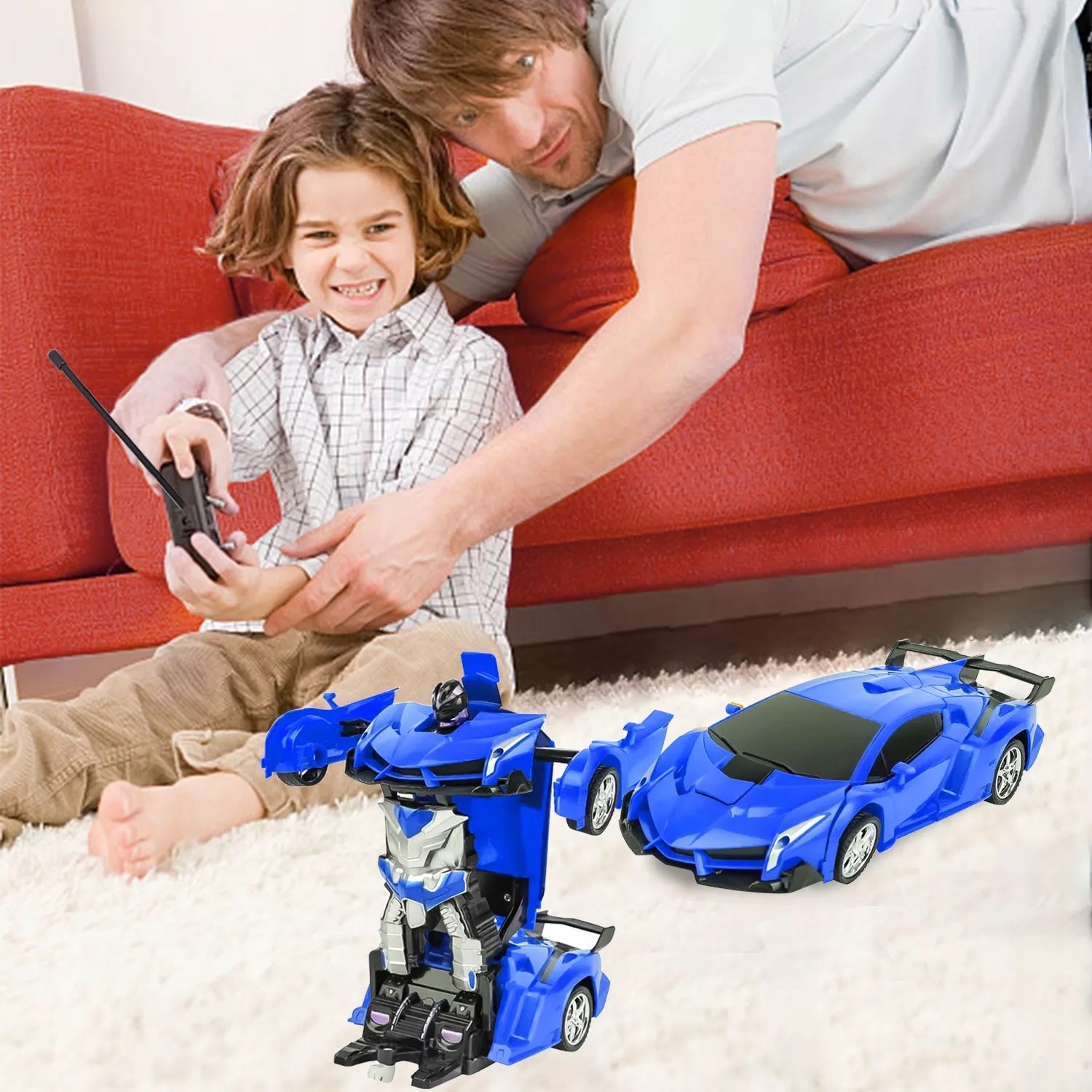 Masina Transformer Robot cu telecomanda, pentru copii, albastru - eMAG.ro