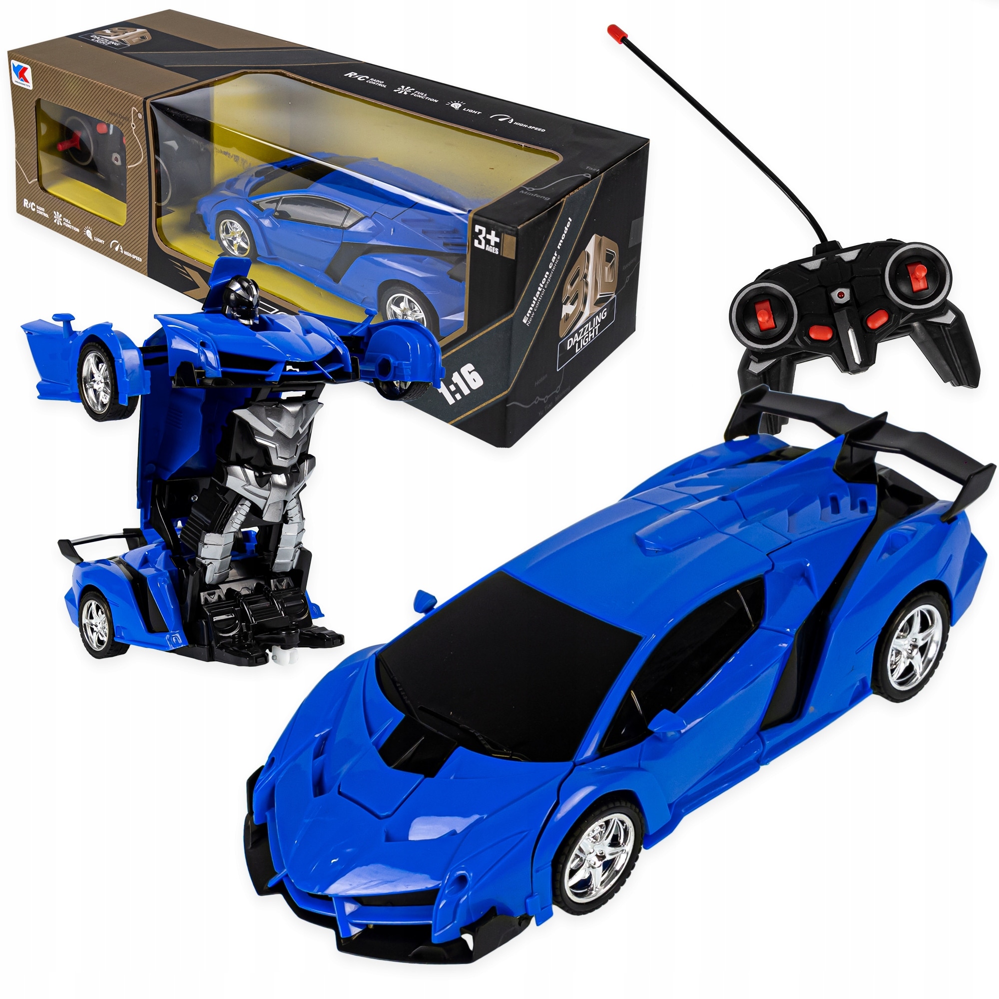 Masina Transformer Robot cu telecomanda, pentru copii, albastru - eMAG.ro