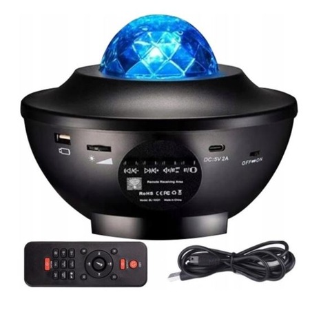 Lampa de noptiera cu proiector, LED, telecomanda, bluetooth, 4 culori, incarcare USB, negru, 12 ...