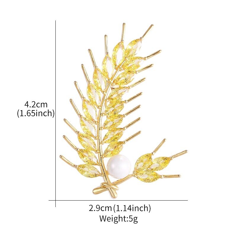 Brosa Spic de Grau, aurie, decorata cu cristale aurii de Zirconiu si ...