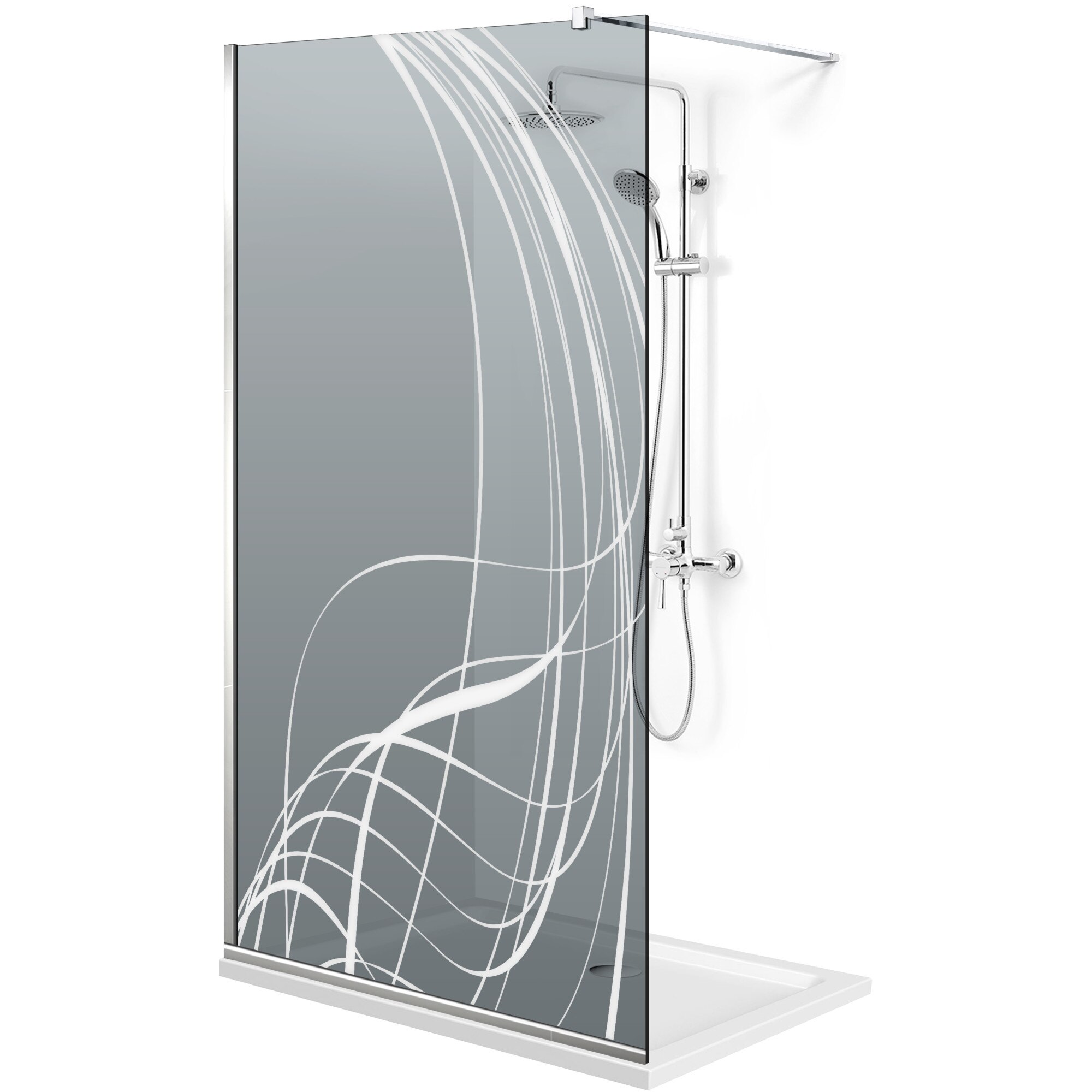 Paravan dus walk-in Aqua Roy ® INOX, model Lava alb, sticla 8 mm gri ...