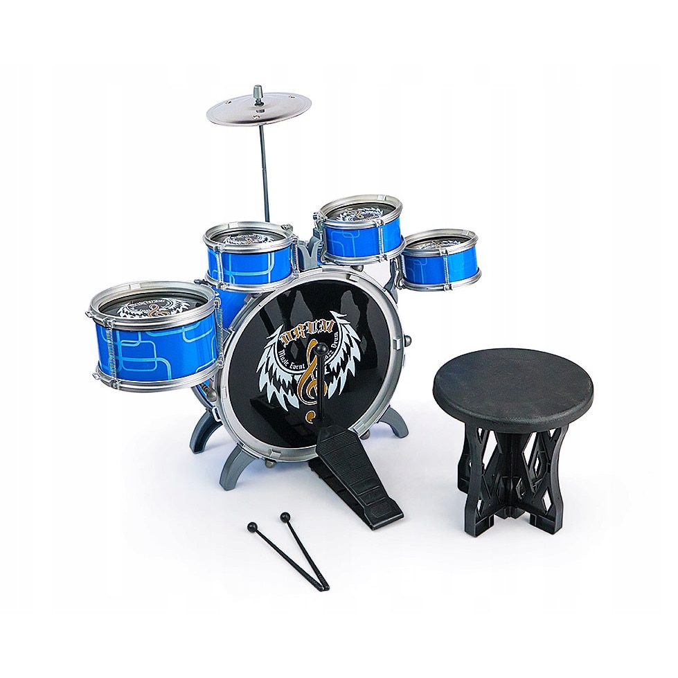 Set Tobe pentru music, 5x tobe, talger, taburete, albastru/negru - eMAG.ro