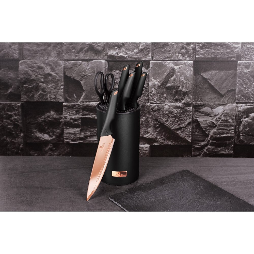Set cutite 7 piese cu suport Black Rose Berlinger Haus BH 2651 - eMAG.ro