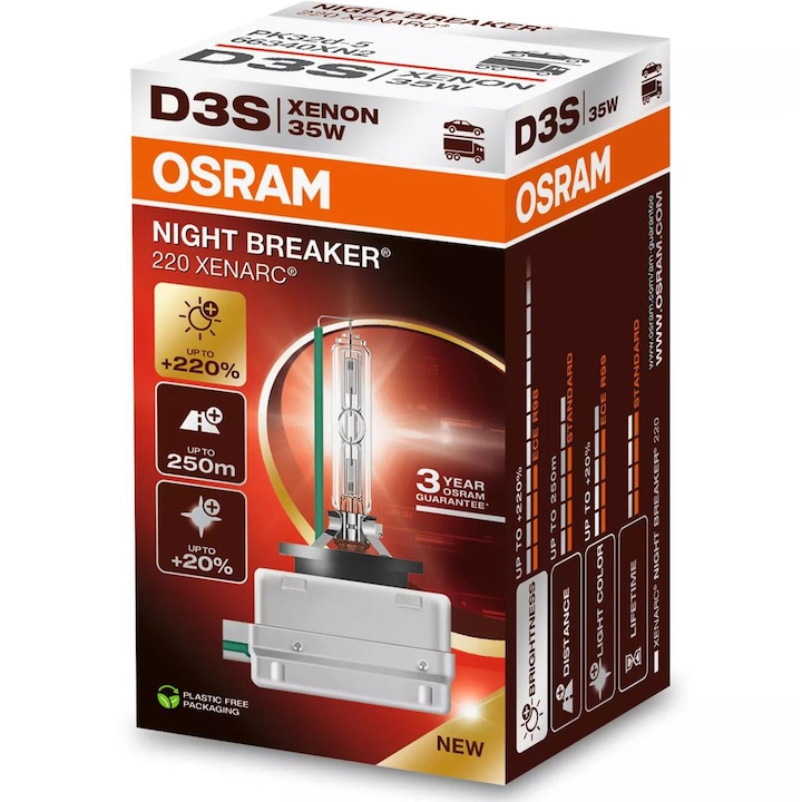 Bec Xenon Osram D3S Xenarc Night Breaker +220%, 35W, 1 Bucata - eMAG.ro