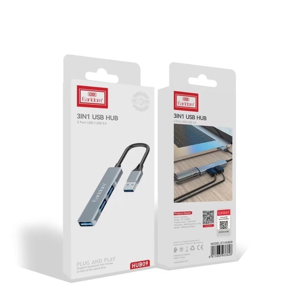 Hub adaptor USB la 3 porturi USB 3.0, metalic, gri - eMAG.ro