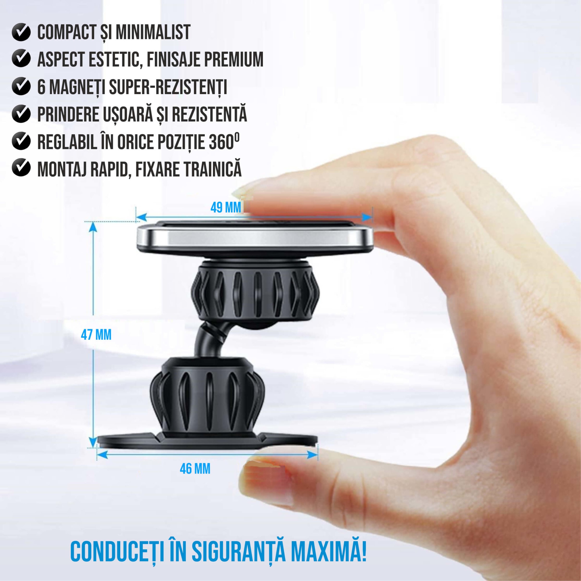 Suport auto magnetic telefon Ideas4Comfort®, lipire pe bord, compatibil ...