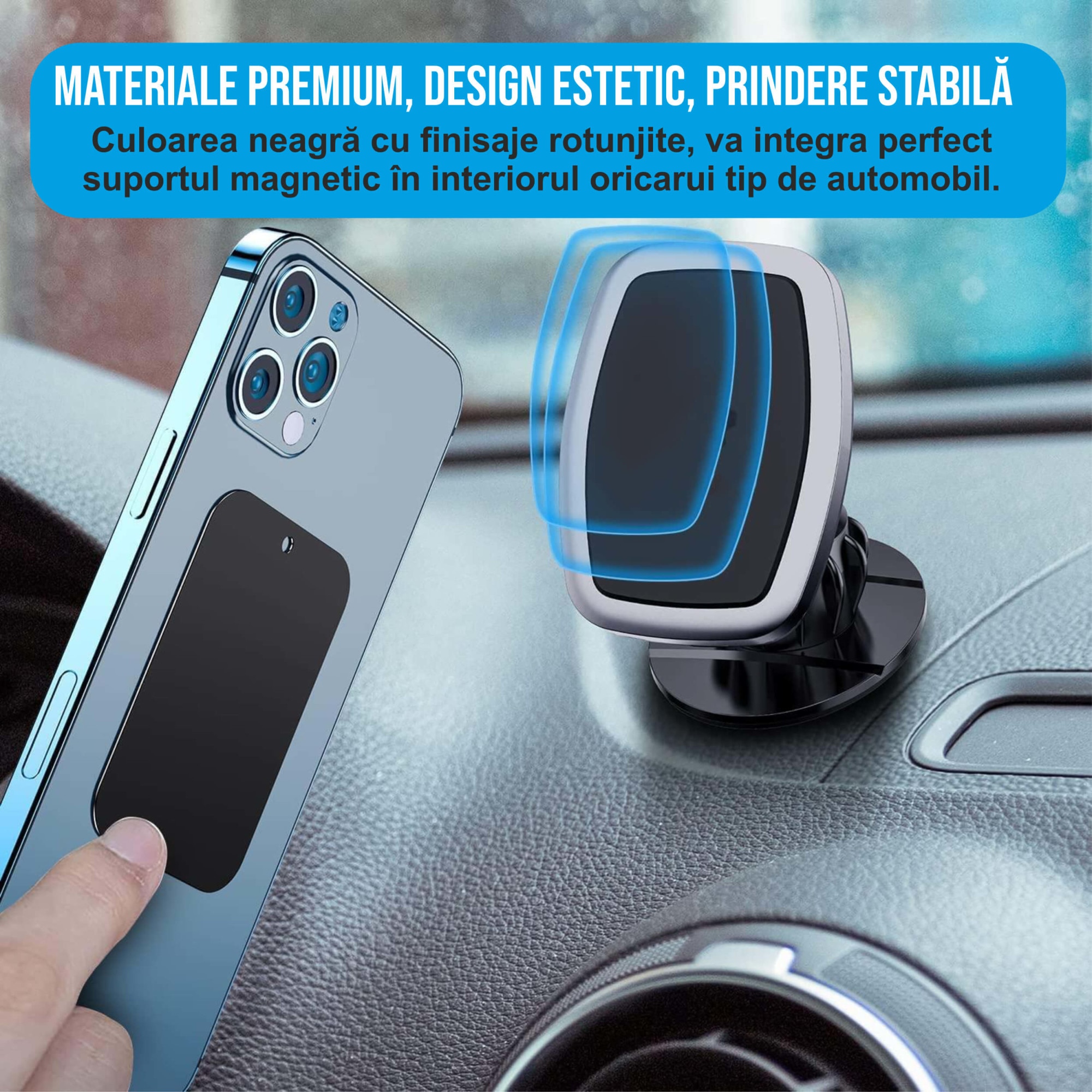 Suport auto magnetic pentru telefon cu lipire pe bord, compatibil cu ...