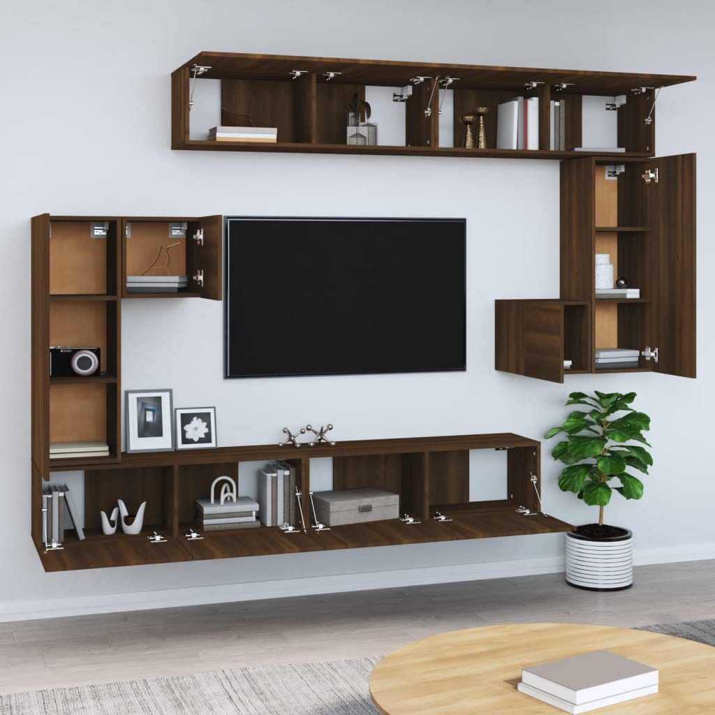 Dulap TV montat pe perete, stejar maro, lemn prelucrat, Super,48262 ...