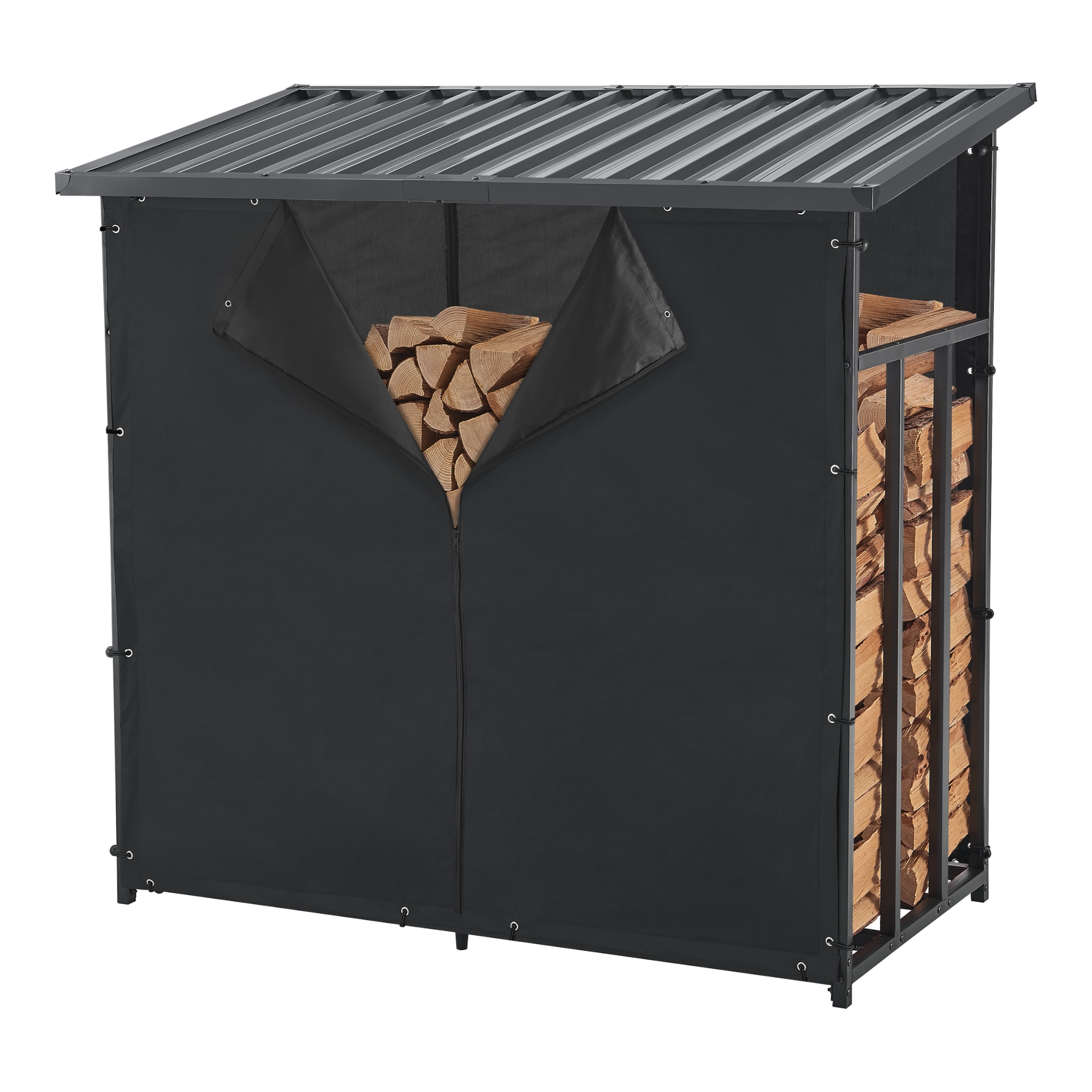 Suport lemne foc, casa.pro, Yakutat (W), 145 x 143 x 70 cm, otel, negru ...