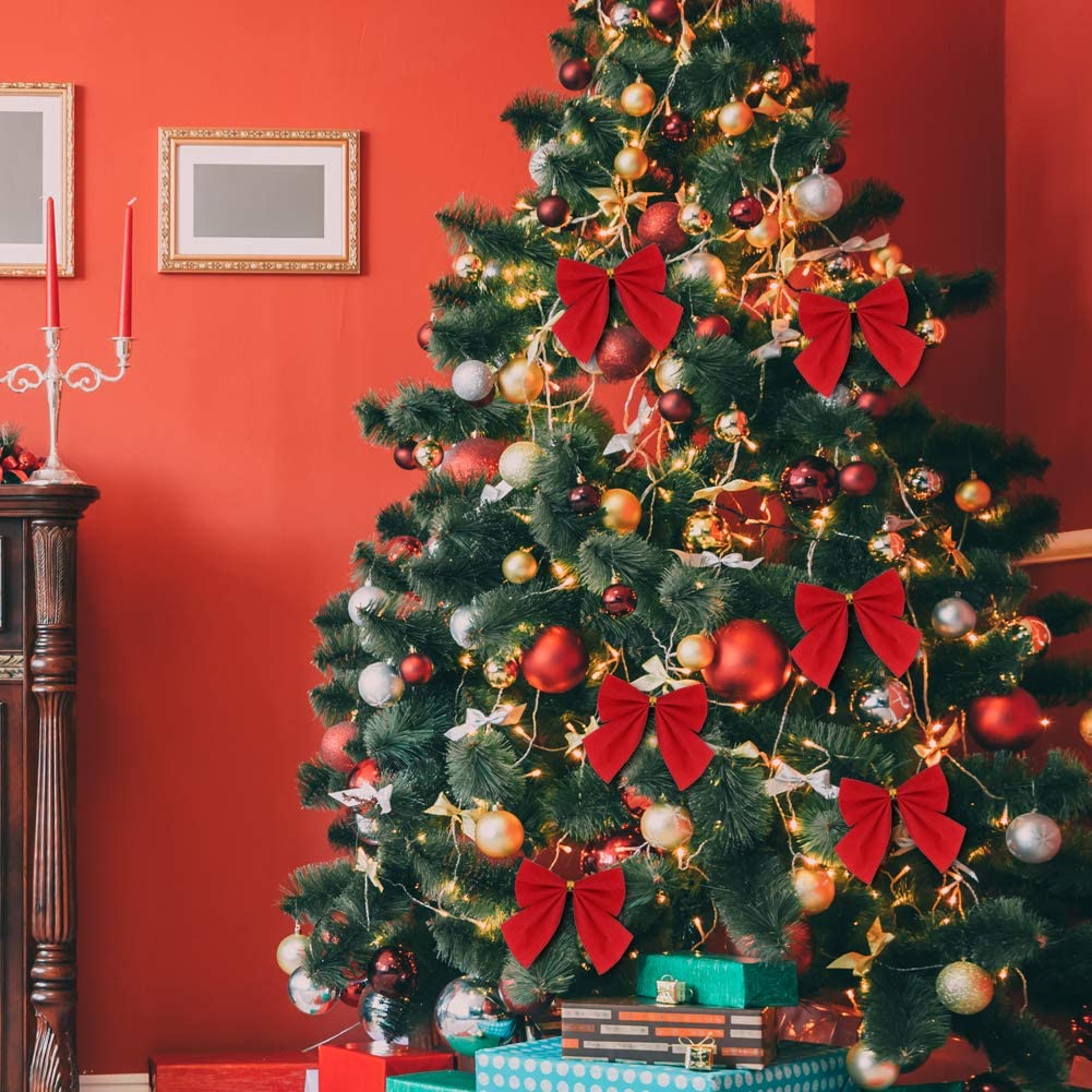 Коледни панделки, Elemag, За елха, Червен,12 бр - eMAG.bg