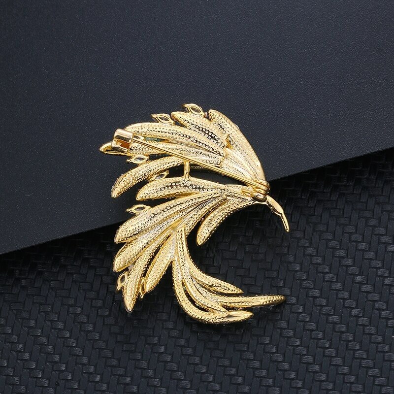 Brosa Pasarea Phoenix, in nuante de auriu, verde si bej, 4.4 cm ...