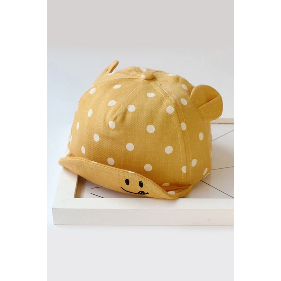 Sapca pentru copii, model vesel smile face, cu urechiuse, galbena cu ...