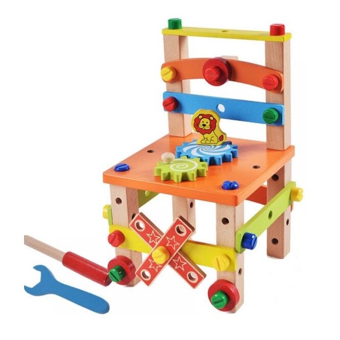 Joc educativ de asamblat, tip Montessori, din lemn - scaun, avion ...