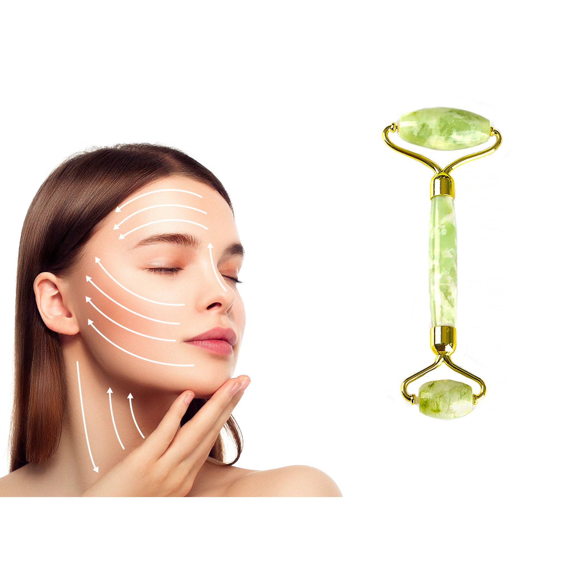 Set Rola Jadeit cu Gua Sha, din piatra de Jad, aparat / dispozitiv ...