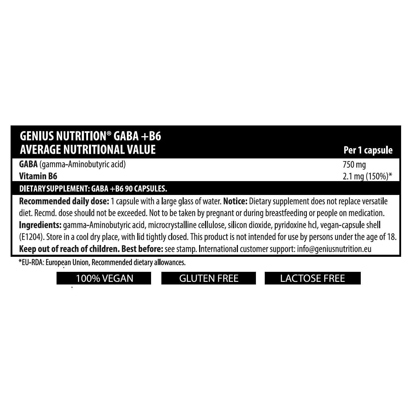 Aminoacizi Genius Nutrition Gaba+B6, 90 capsule - eMAG.ro