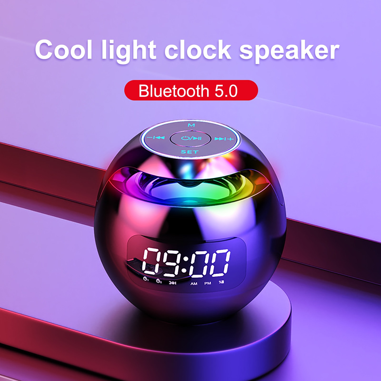 Boxa portabila cu ceas digital fara fir cu alarma si conectare ...